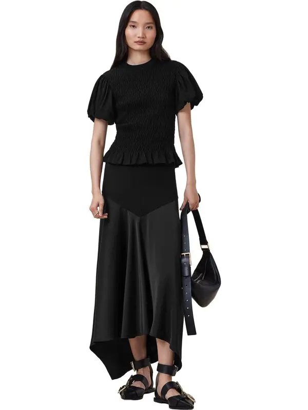 ALLSAINTS Pia Satin Asymmetric Maxi Skirt - Black