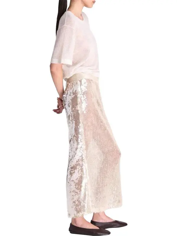 TWP Sylkie Sequin Midi Skirt - Beigeclear