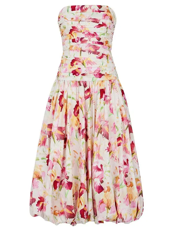 NICHOLAS Despina Floral-print Pleated Midi Dress - Luna Ivory Wildflower