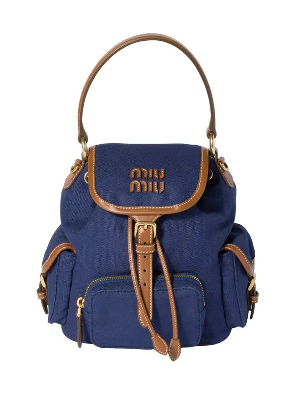 Miu Miu Canvas And Leather Backpack - Cornflower Blue/brandy