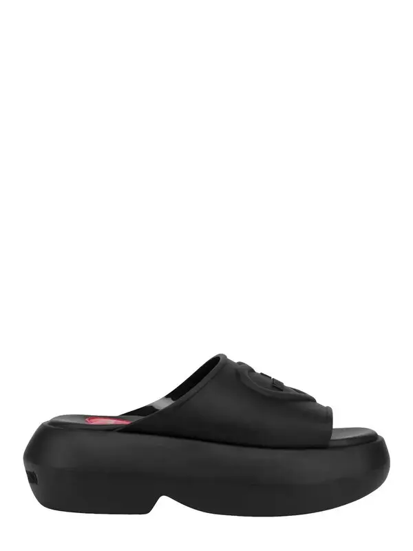 Moschino Logo-embossed Platform Slides - Black