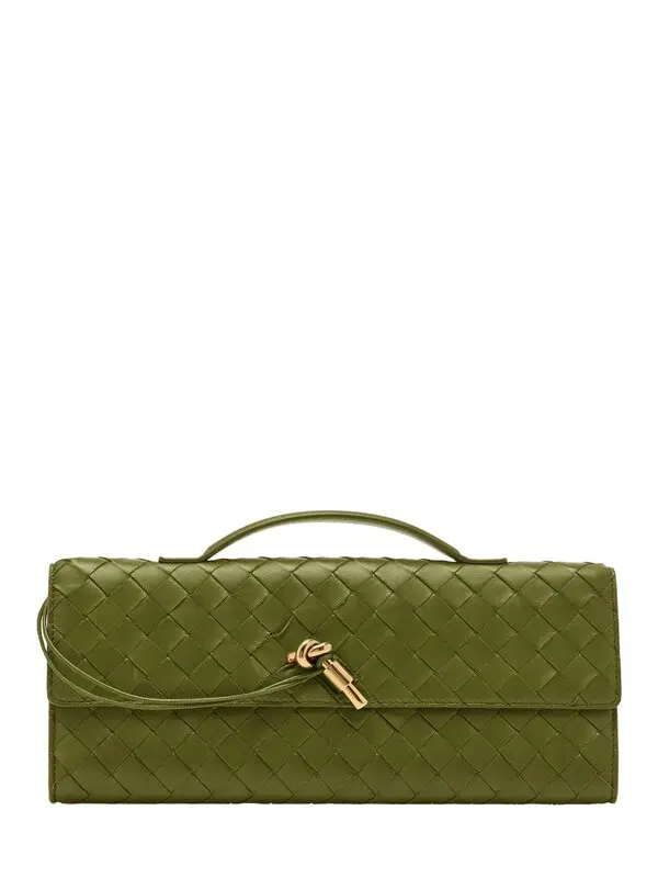 Bottega Veneta Andiamo Intrecciato Leather Clutch - Green