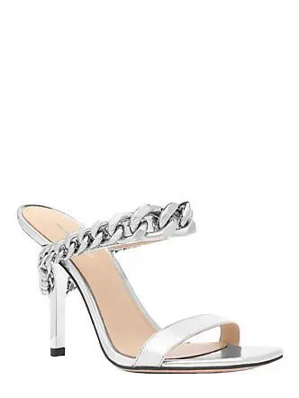 Michael Kors Bianca Embellished Metallic Leather Sandal - Silver
