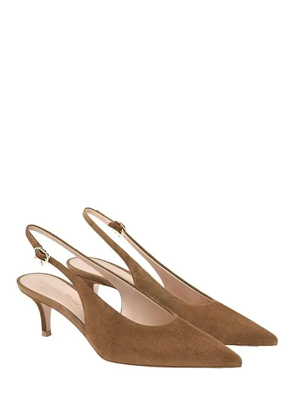 GIANVITO ROSSI Robbie Sling 55 Pumps - Brown Suede Leather