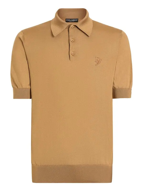 Dolce & Gabbana Silk Polo-shirt With Logo Embroidery - Beige