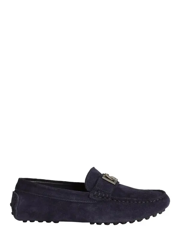 Dolce & Gabbana Split Leather Loafers With Dg Logo - Blue