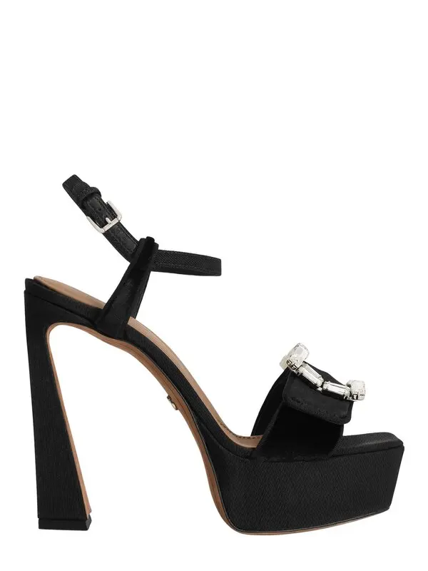Dolce & Gabbana Velvet Platform Sandals With Bejeweled Buckle - Black