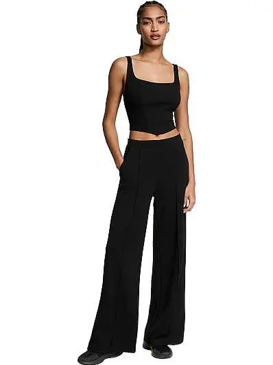 Victoria's Secret Vsx Featherweight Knit Wide-leg Pant - Black