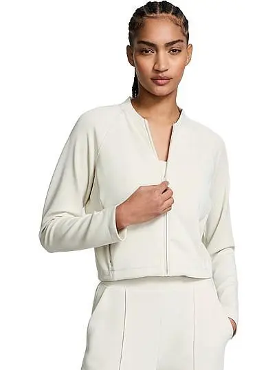 Victoria's Secret Vsx Featherweight Knit Full-zip Jacket - Beige