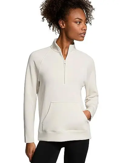 Victoria's Secret Vsx Featherweight Knit Half-zip Long-sleeve Top - Beige