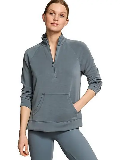 Victoria's Secret Vsx Featherweight Knit Half-zip Long-sleeve Top - Grey