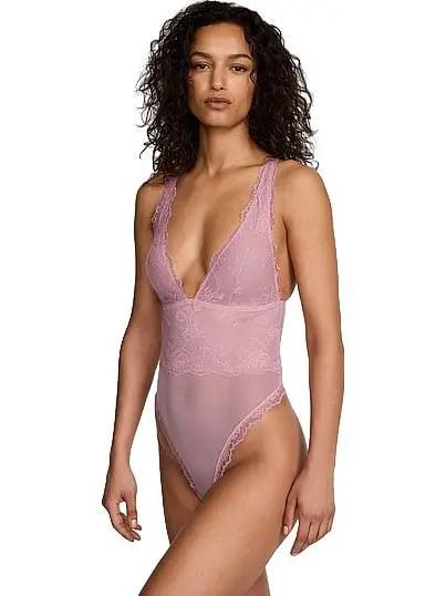 Victoria's Secret Very Sexy Sheer Rose Lace Bodysuit - Pink