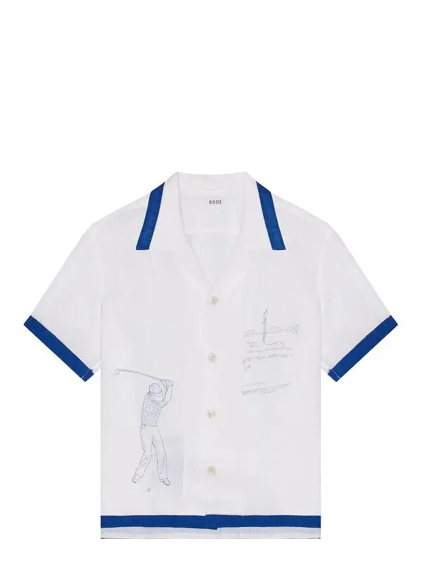 BODE Club Champion Short Sleeve Shirt In White - White & Blue