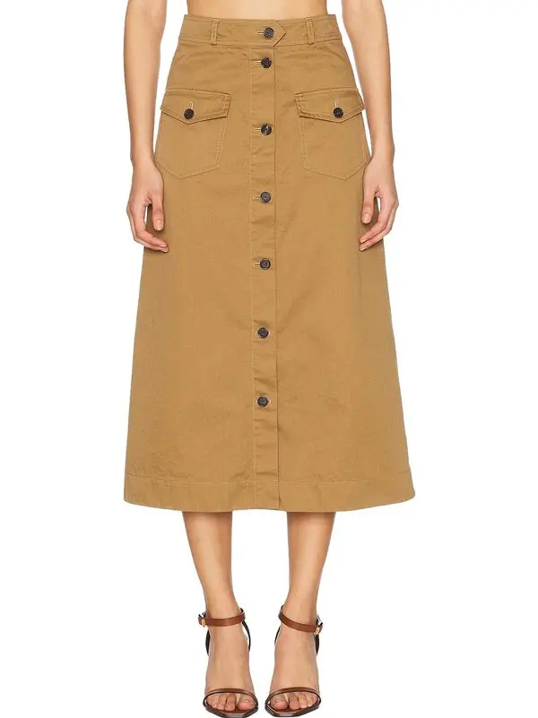 Saint Laurent Button Down Midi Skirt - Chatain