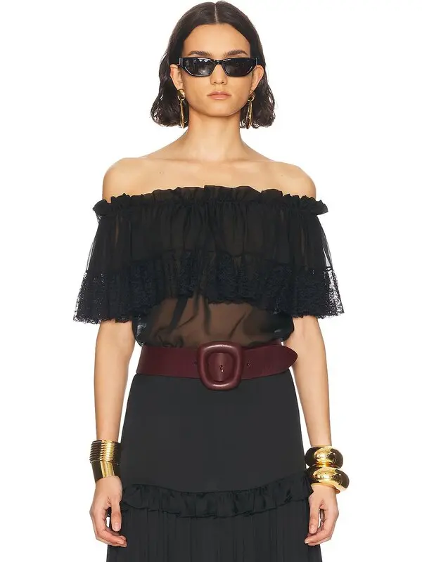 Saint Laurent Sheer Off The Shoulder Blouse - Noir