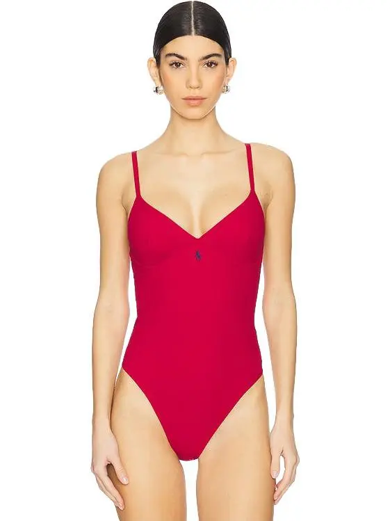 Polo Ralph Lauren Bodysuit With V-neck And Thong Back - Red