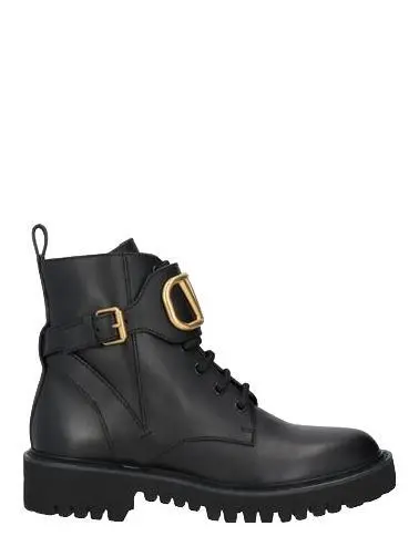 Valentino Garavani Ankle Leather Combat Boots - Black