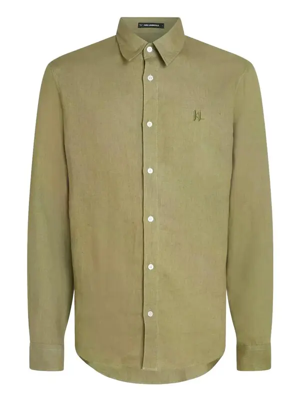 Karl Lagerfeld Logo-embroidered Linen Shirt - Green
