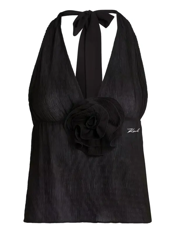 Karl Lagerfeld Dna Flower Plissé Top - Black