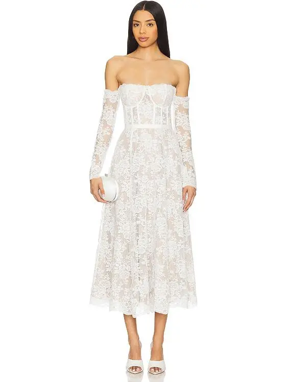 V. CHAPMAN Katherine Lace Midi Dress - White Chantilly Lace