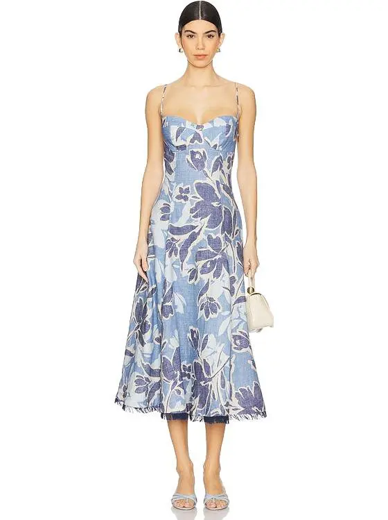 Simkhai Analise Bustier Midi Dress - Blue Hydrangea Floral