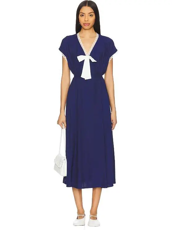 Sleeper The Bow Satin Midi Dress - Navy