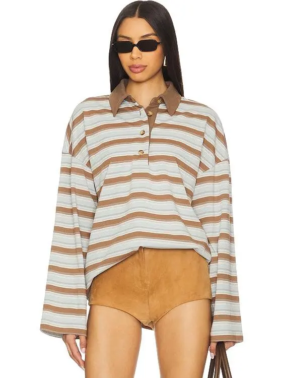 LOVERS AND FRIENDS Rowan Rugby Top - Blue & Brown Stripe