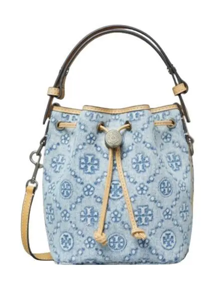 Tory Burch T Monogram Denim Mini Bucket Bag - Powder Blue