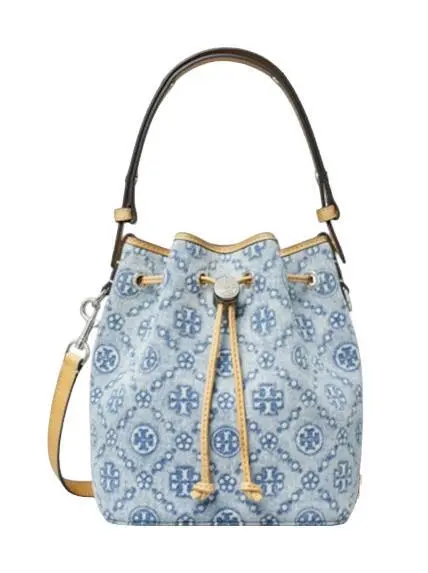 Tory Burch Monogram Denim Bucket Bag - Powder Blue
