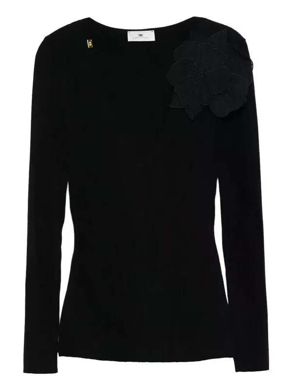 Elisabetta Franchi Floral-appliqué Top - Black