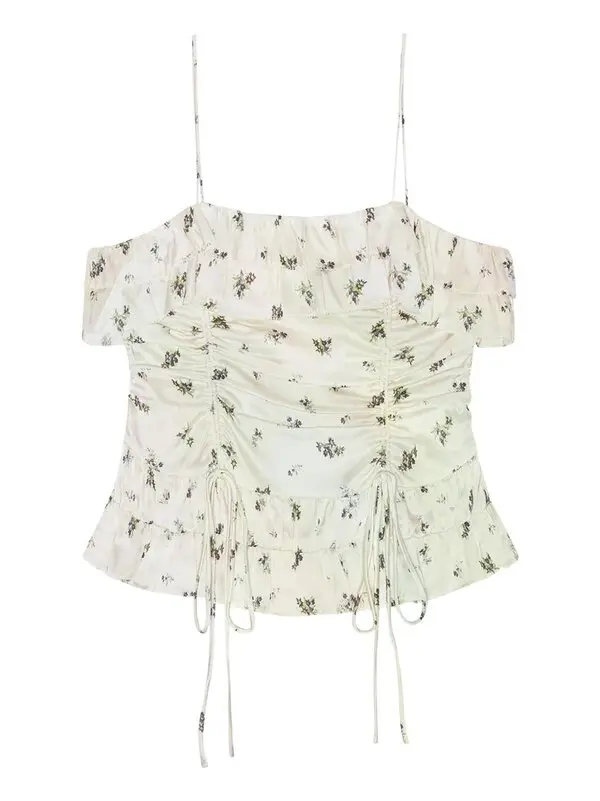 GANNI Draped Floral Top - White
