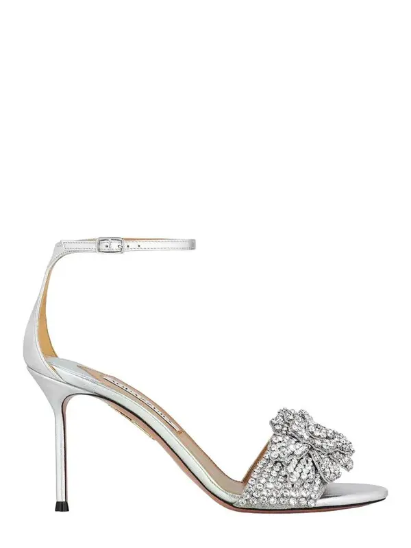AQUAZZURA 85mm Peony Crystal Sandals - Silver