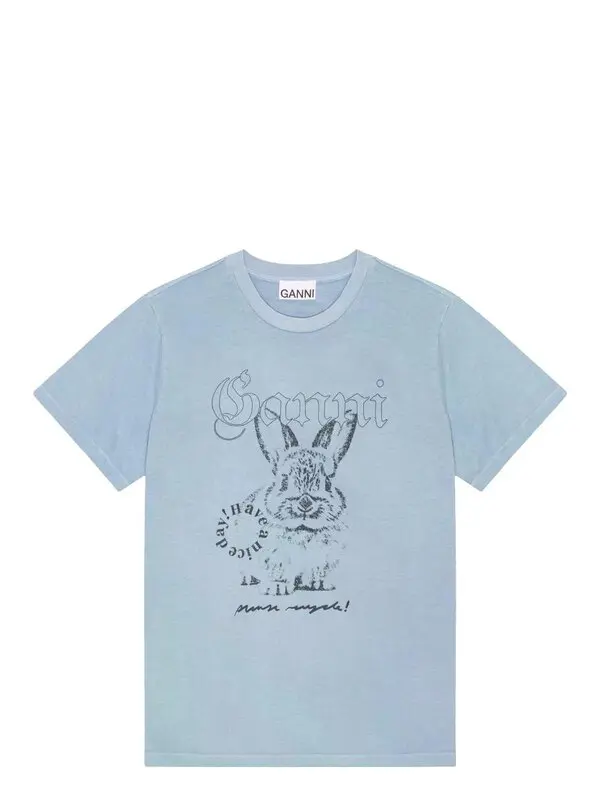 GANNI Bunny Print T-shirt - Blue