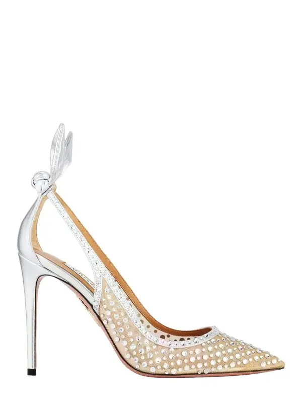 AQUAZZURA 105mm Bow Tie Crystal Pumps - Silver