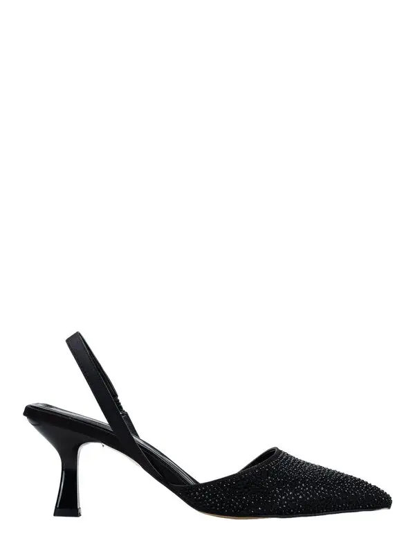 FOREVER & ALWAYS SHOES Rae Slingback Kitten Heel Pumps - Black Rhinestones