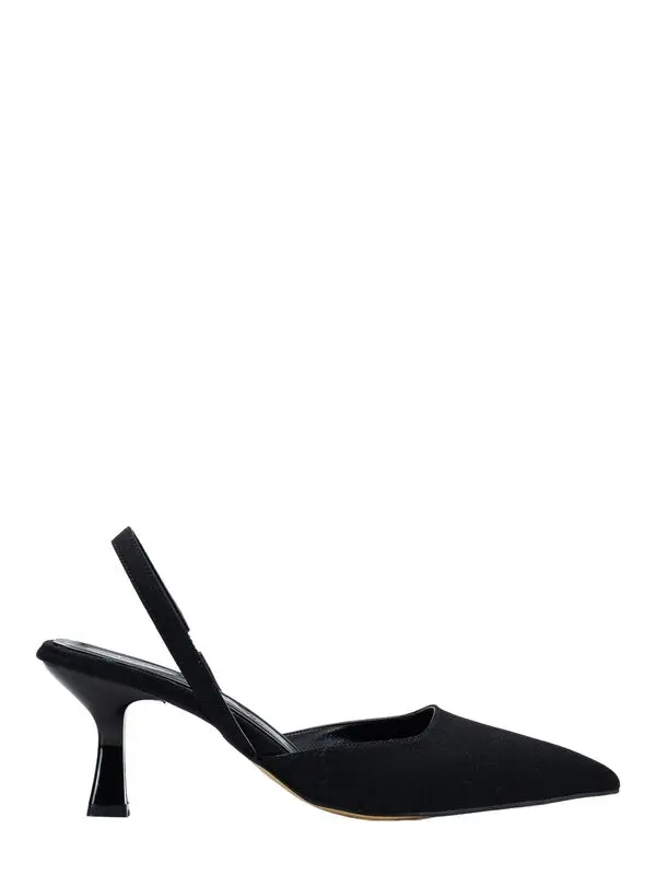 FOREVER & ALWAYS SHOES Rae Slingback Kitten Heel Pumps - Black Satin
