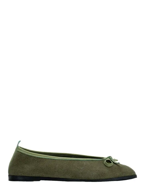 FOREVER & ALWAYS SHOES Forever & Always Freya Leather Ballerina Flats - Khaki Suede Leather