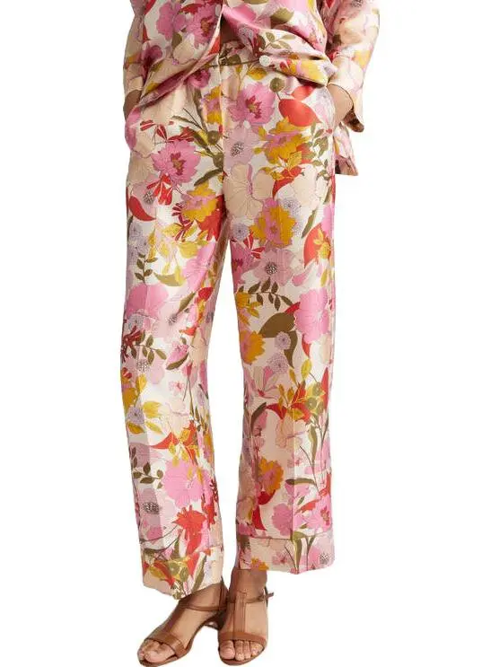 Max Mara Leda Floral Silk Wide Leg Pants - Pink
