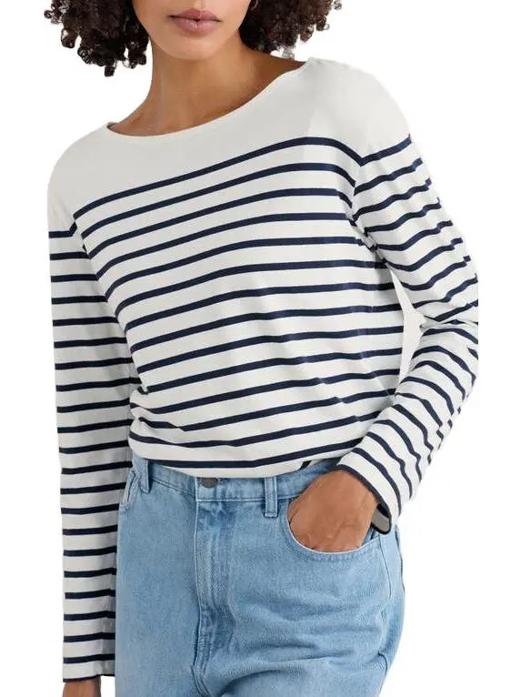 SEASALT CORNWALL Sailor Stripe Organic Cotton T-shirt - Falmouth Breton Chalk Maritime