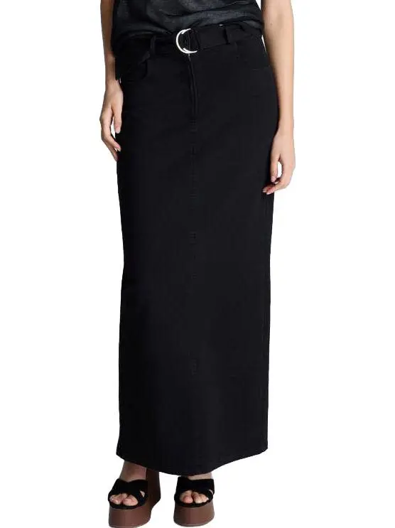 KENNETH COLE Belted Denim Maxi Skirt - Nik Wash