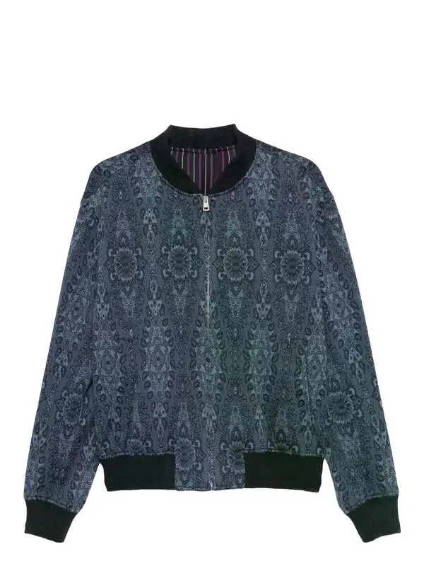 Etro Patterned Jacquard Bomber Jacket - Blue