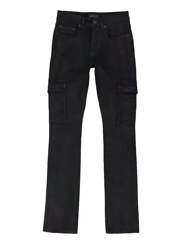 PURPLE BRAND P004 Resin Cargo Flare Jeans - Black