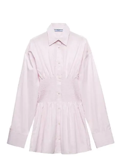Prada Smocked-waist Long-sleeve Cotton Poplin Shirt - Pink