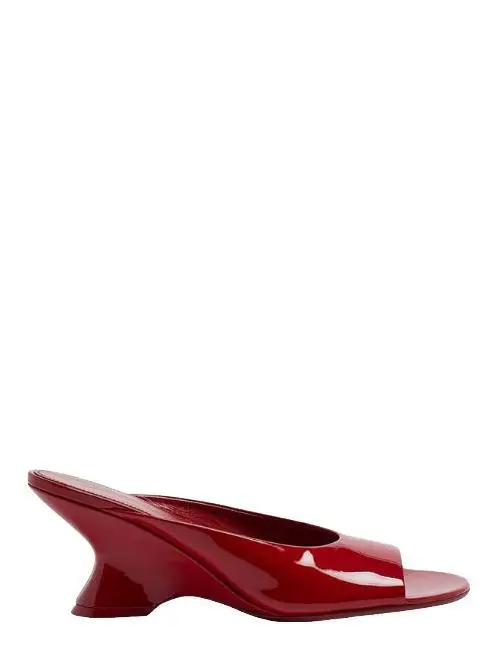 Dries Van Noten Patent Peep-toe Wedge Mules - Vermillon