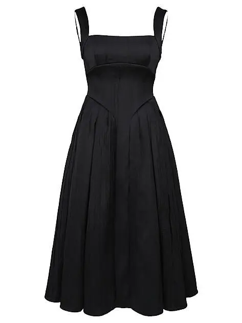 House Of Cb Isabeau Square-neck Satin Midi Dress - Black