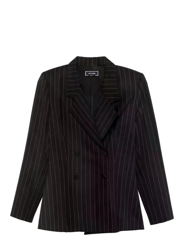STYLAND Pinstriped Double-breasted Blazer - Black