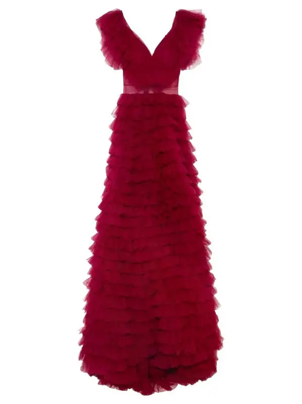 AAVVA Layered Ruffled Gown - Red