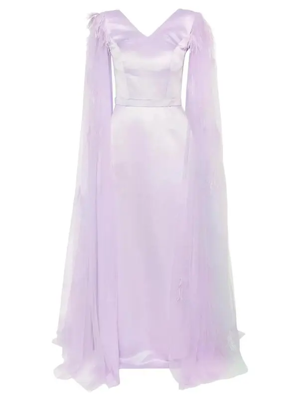 AAVVA Tulle-cape V-neck Gown - Purple