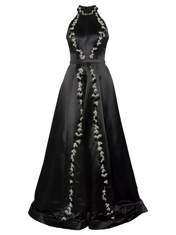 AAVVA Floral-embroidered Gown - Black