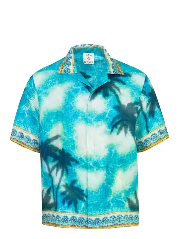 Casablanca Cuban-collar Short-sleeve Shirt - Blue